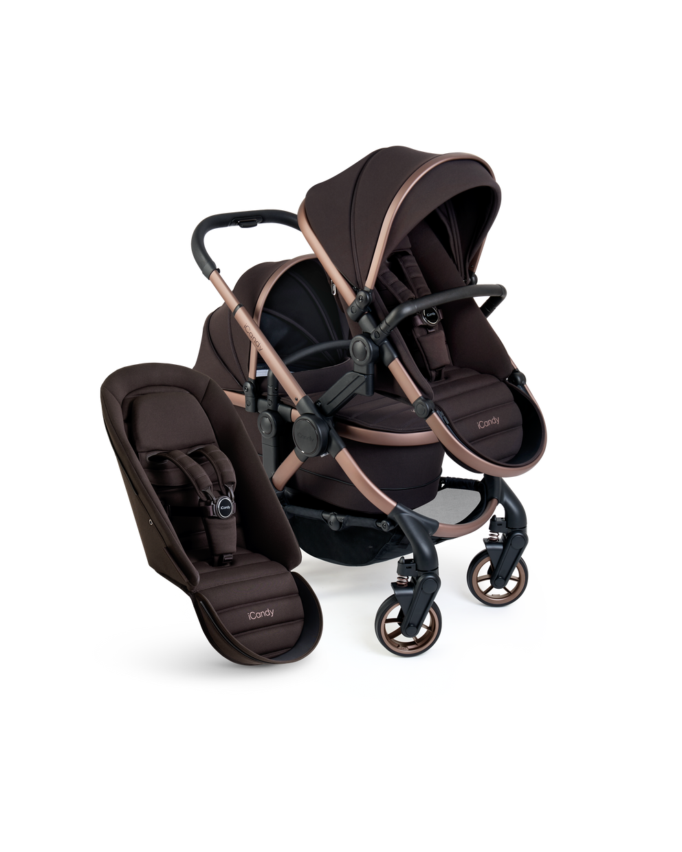 Peach 7 Pecan Pushchair & Carrycot - Double | iCandy Luxury – iCandy World
