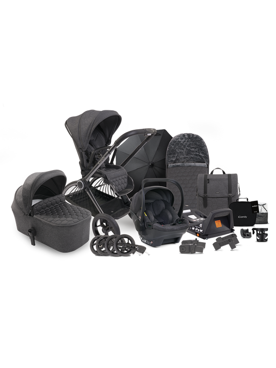 Core Dark Grey Pushchair & Carrycot Car Seat Bundle - iCandy Black ...