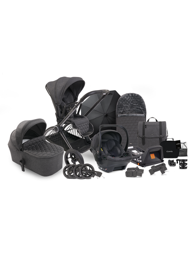Core Dark Grey Pushchair & Carrycot Car Seat Bundle - iCandy Black ...