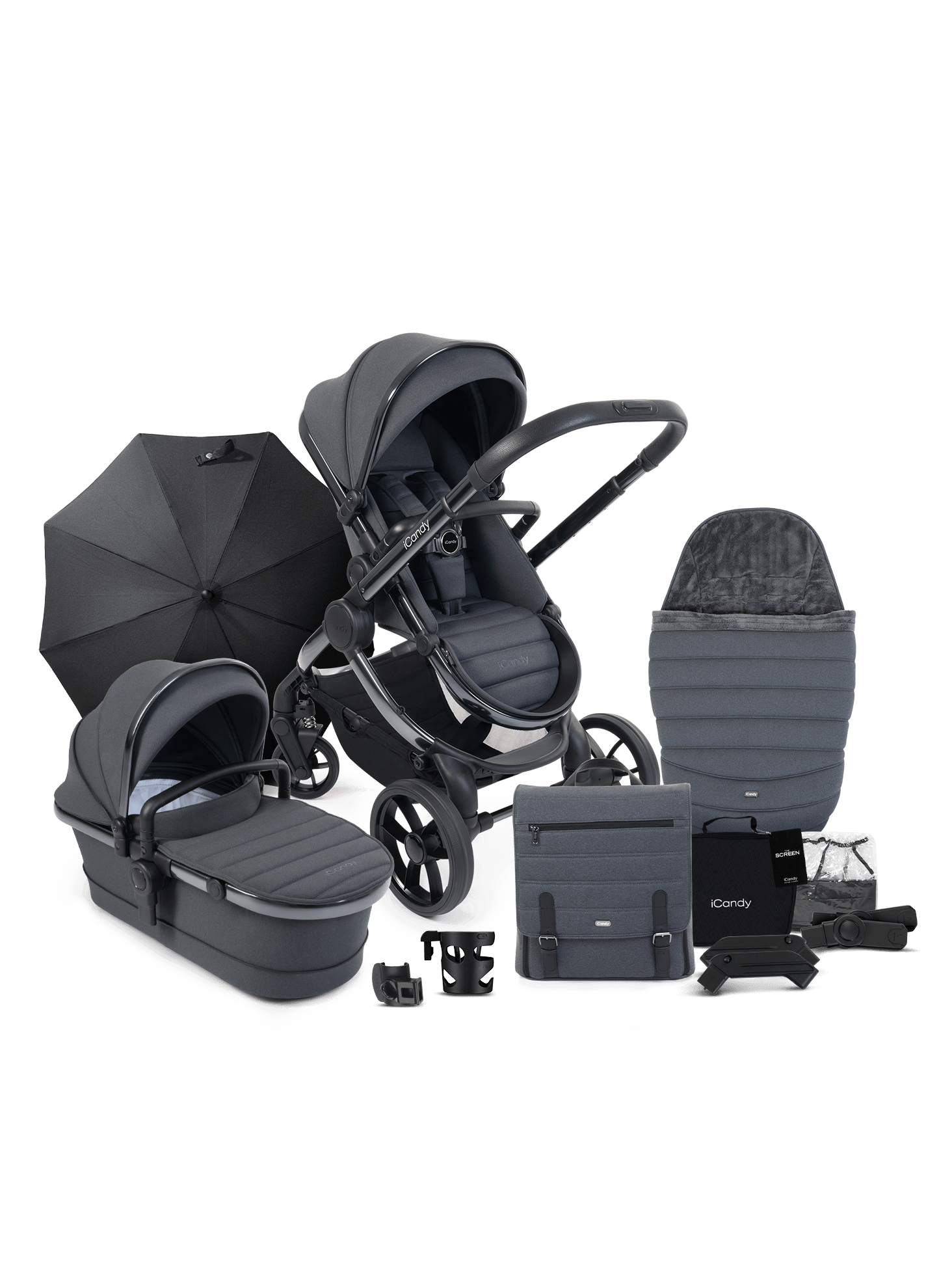 Peach 7 Dark Grey Pushchair and Carrycot - Complete Bundle – iCandy World