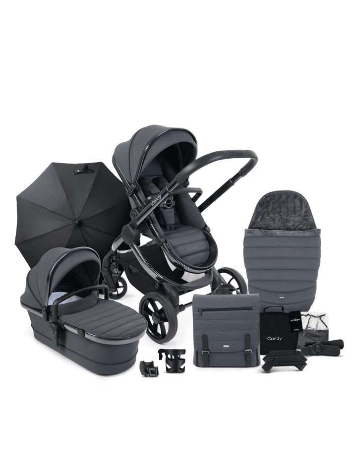 Peach 7 Dark Grey Pushchair and Carrycot - Complete Bundle – iCandy World