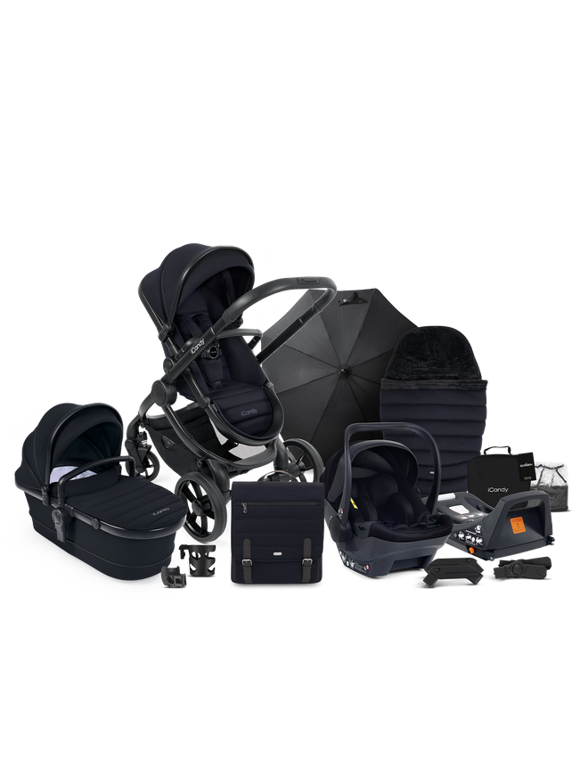 Peach 7 Black Edition Pushchair and Carrycot Complete Car Seat Bundle ...