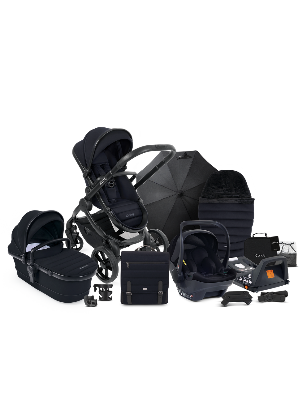 Peach 7 Black Edition Pushchair and Carrycot Complete Car Seat Bundle ...
