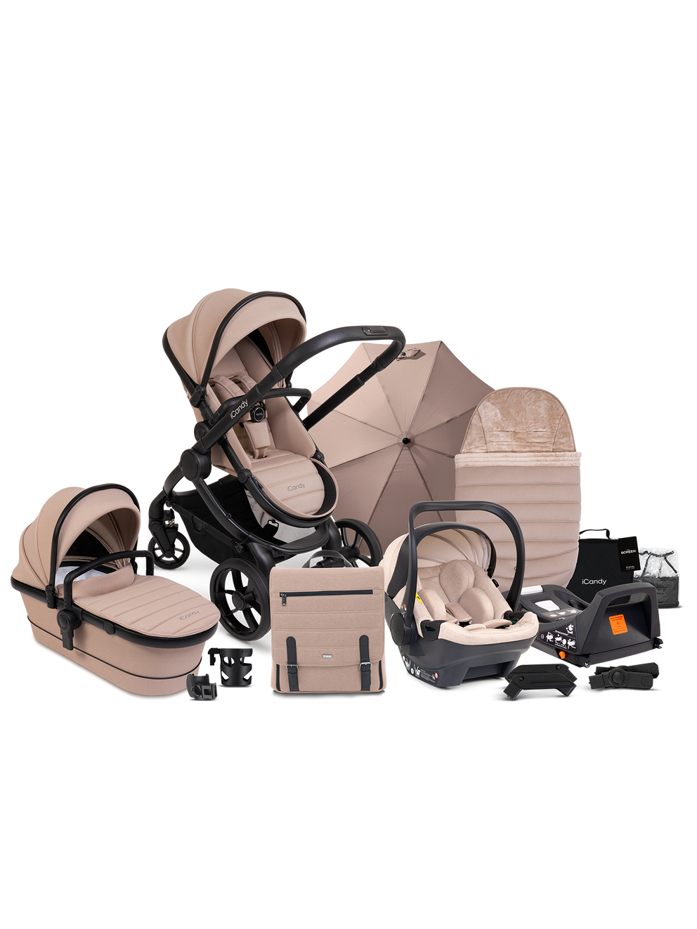 iCandy Peach 7 Pushchair and Carrycot Complete Car Seat Bundle | Cookie ...